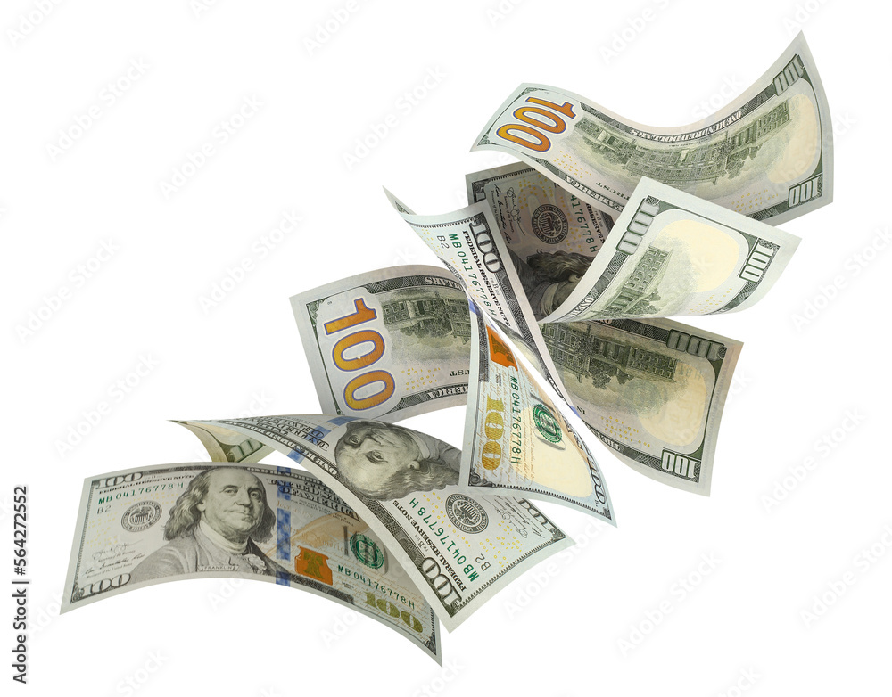 Flying 100 American dollars banknotes cut out Stock Photo | Adobe Stock