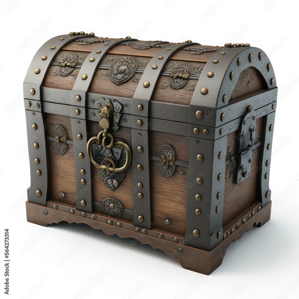 Detailed illustration of an old wooden locked storage chest isolated on ...