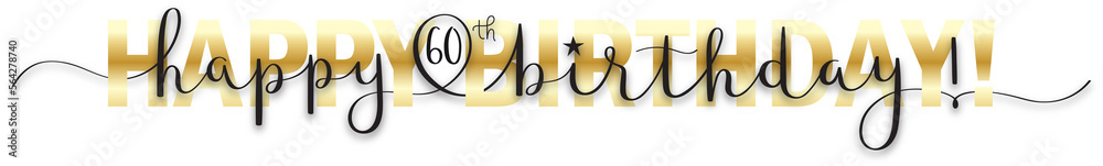 HAPPY 60th BIRTHDAY! black and metallic gold typography banner with ...