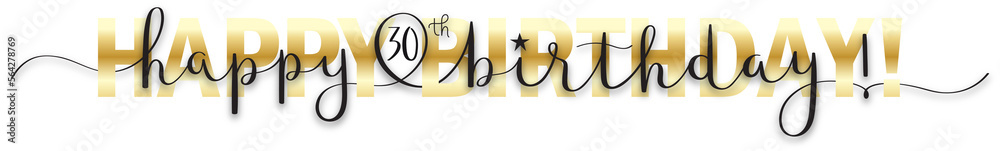 HAPPY 30th BIRTHDAY! black and metallic gold typography banner with ...
