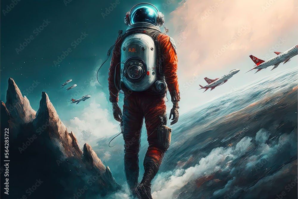 Space pilot in space suit. Beautiful space exploration concept ...