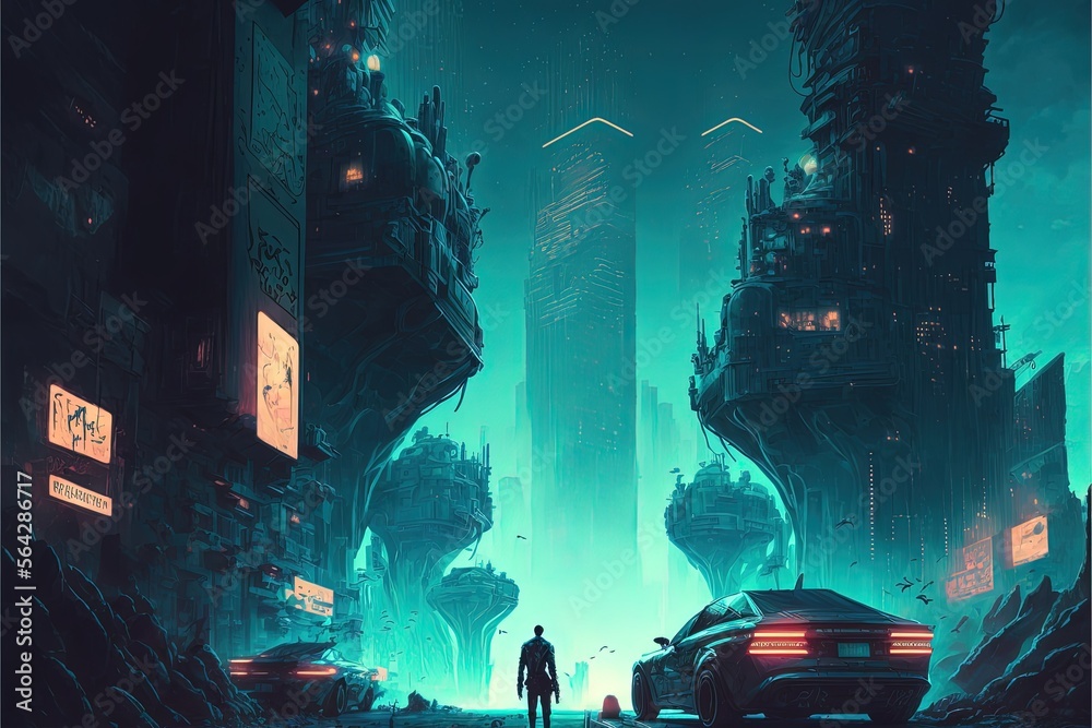 Cyberpunk neo city, futuristic technology in the world of tommorow ...