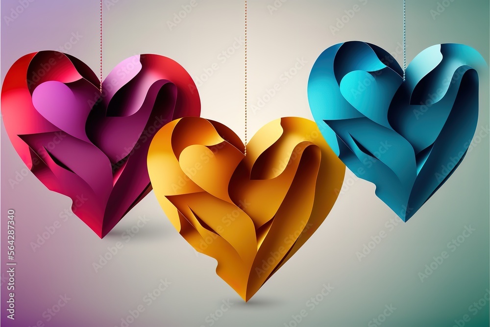 Vector multicolor hanging hearts on an isolated transparent background. Paper hearts png. Paper ...
