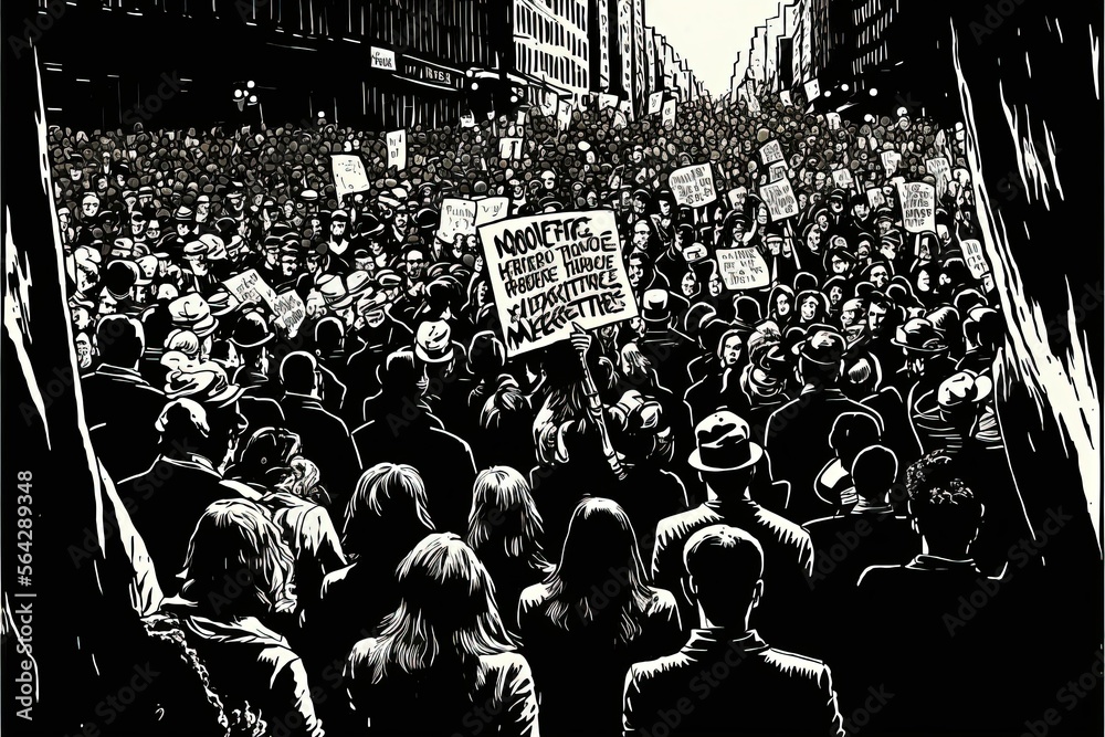 Large group of people protesting.. Big crowd of people on the streets ...