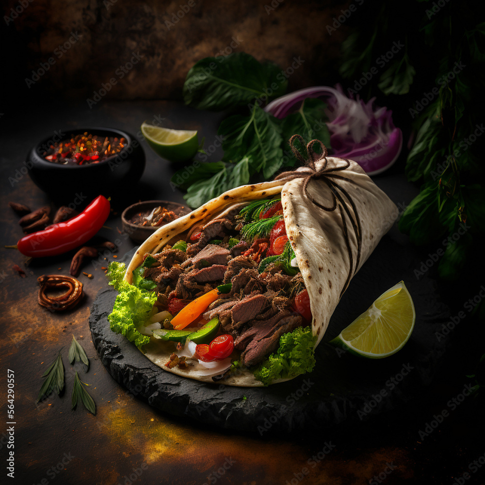 Turkish Doner Kebab with a Variety of Toppings Stock Illustration ...