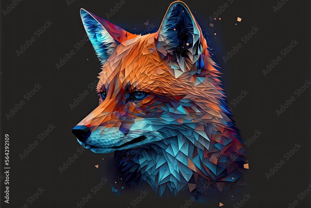 Realistic Low Poly Fox Portrait, Colourful Polygonal Shapes. Ai ...