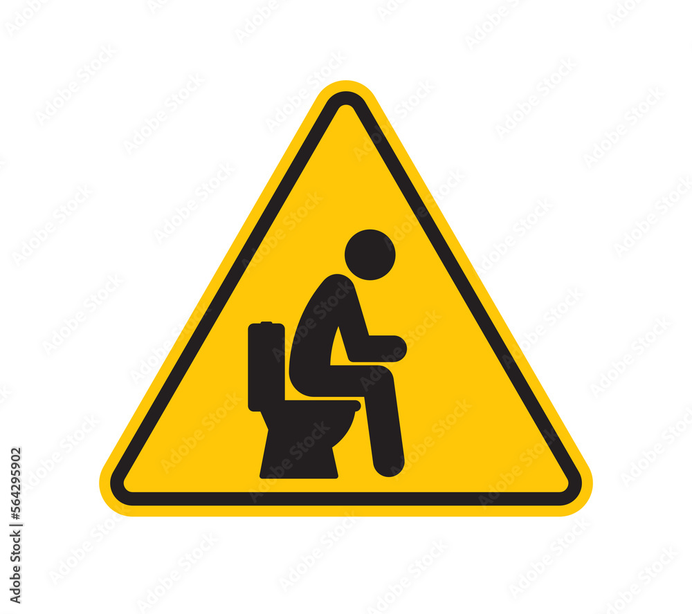 Vector yellow triangle sign - black silhouette of a figure sitting on ...