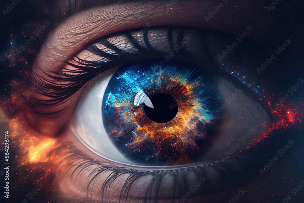 eye of the world with universe reflecting, generative ai Stock ...
