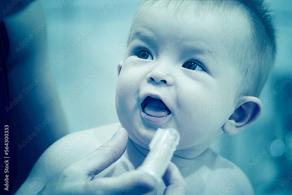 Mother and child bonding while cleaning baby's teeth. Adorable toddler ...
