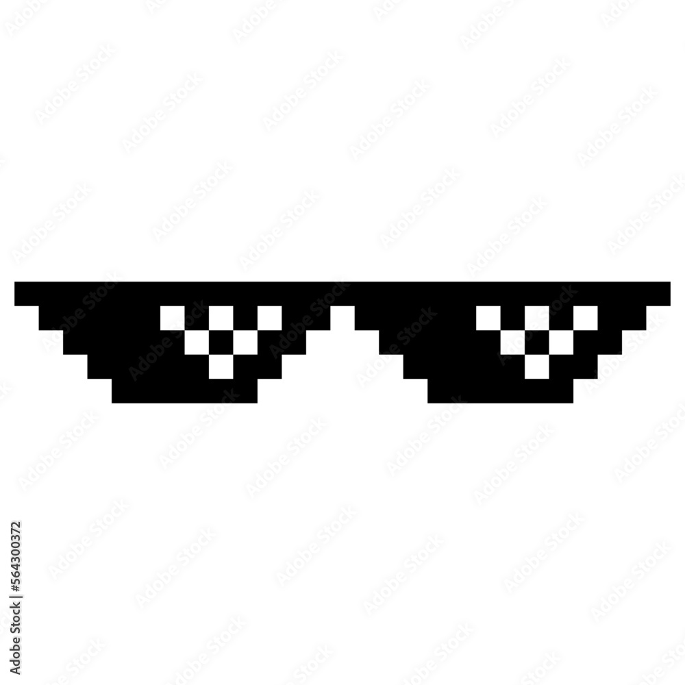 Funny Black Pixelated Sunglasses Simple Linear Illustration Of 8 Bit Pixel Boss Glasses Art