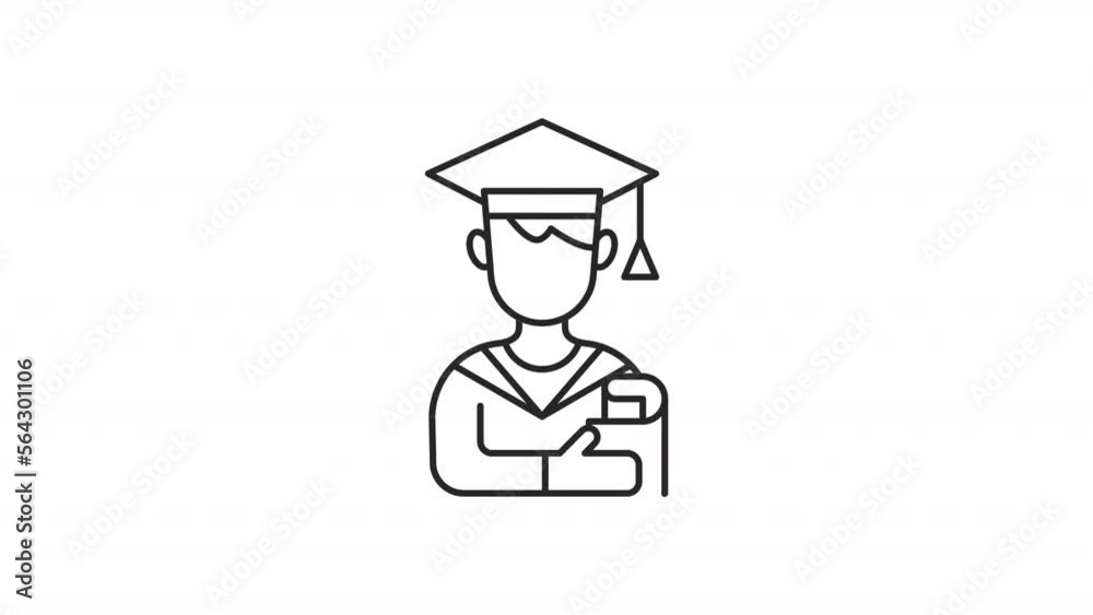 Animated male student linear icon. University graduate. Higher ...