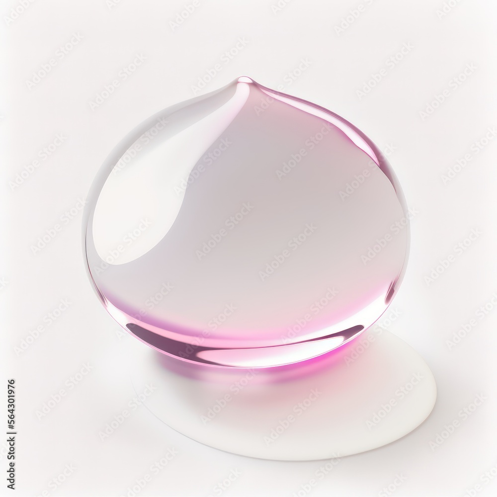 3D of pink clear droplet with beautiful shape isolated on white ...