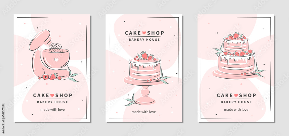 Cake shop logo. Set of design sample for pastry and bread shop, cooking ...