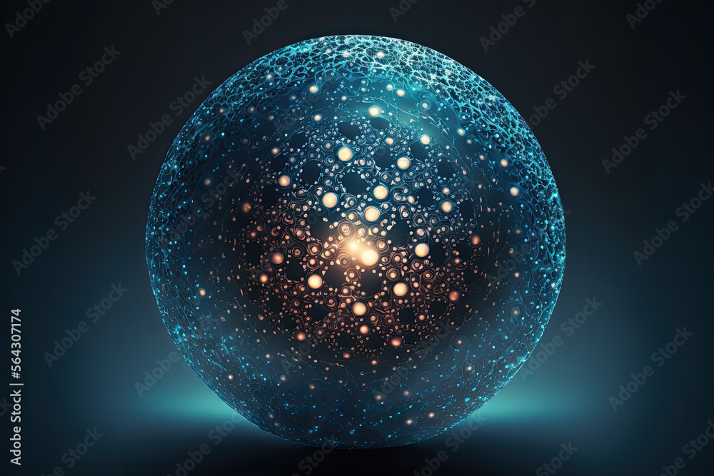 Giant sphere/ball with vibrant surface structure/texture, glowing ...