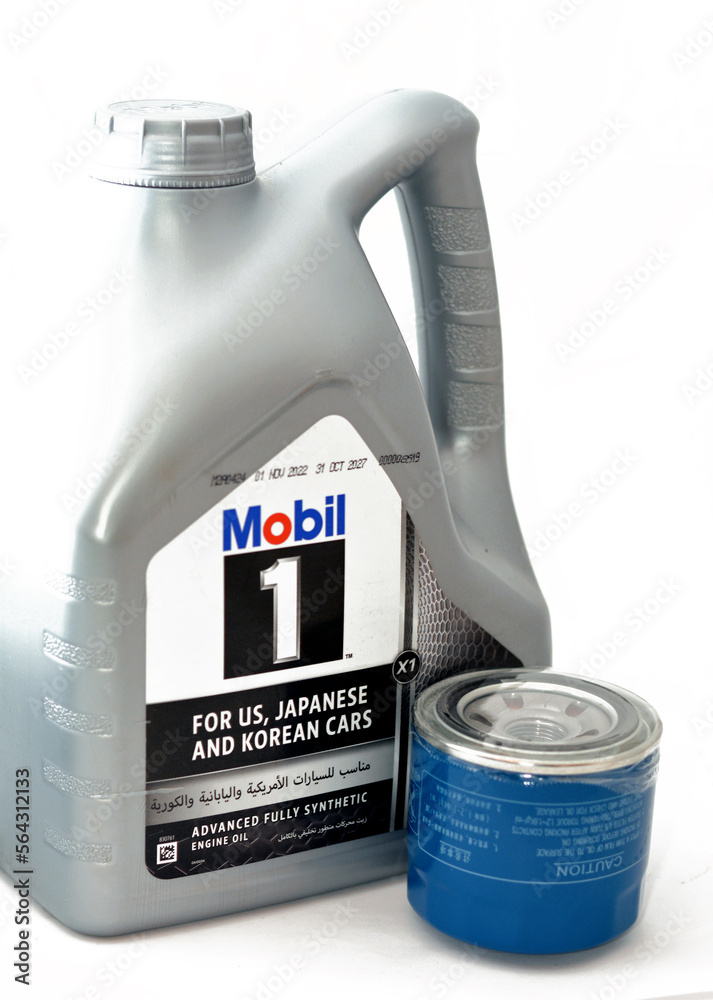 Cairo, Egypt, January 23 2023: Mobil one 1 5W-30 Dexos GM approved ...