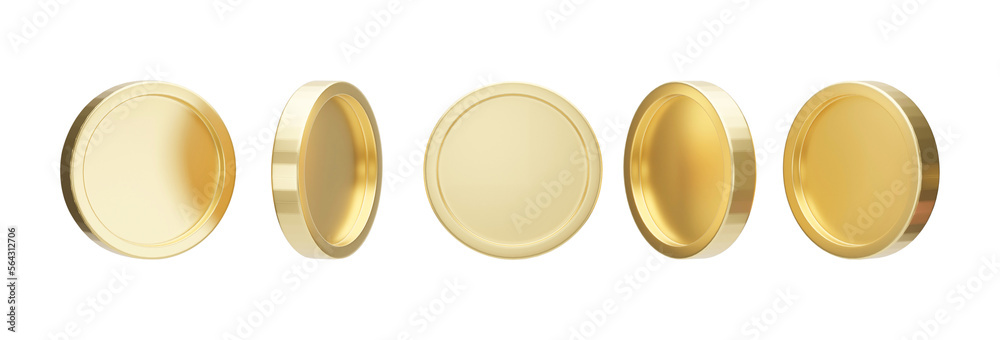 Set of golden coin in different shape isolated on transparent ...