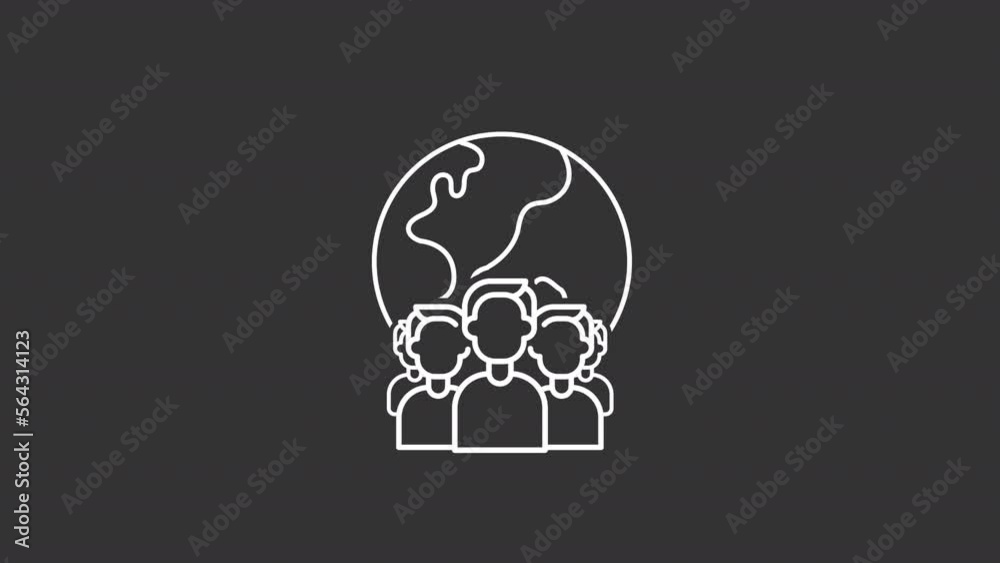 Animated population white line icon. Overpopulation. Global warming ...