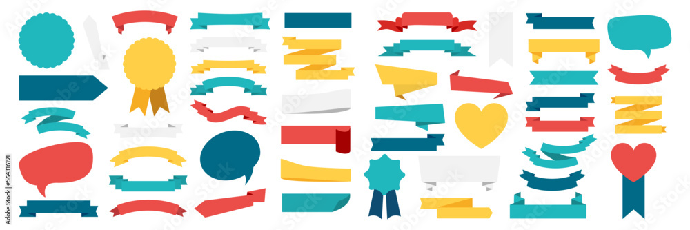 Colorful Vector Ribbon Banners. Set of Ribbons Banners with Label, Tag ...