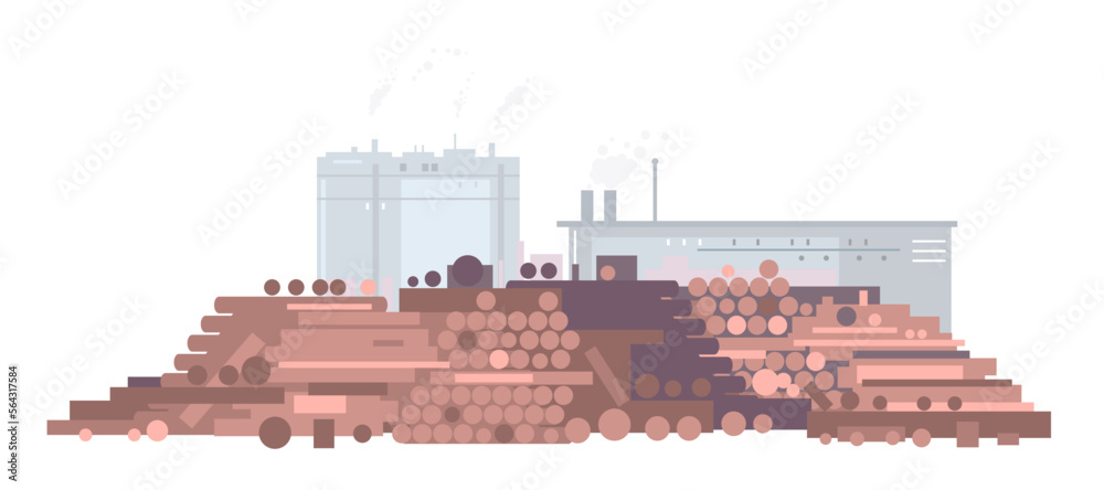 Raw wood for paper mill in flat style isolated, lumber heap with ...
