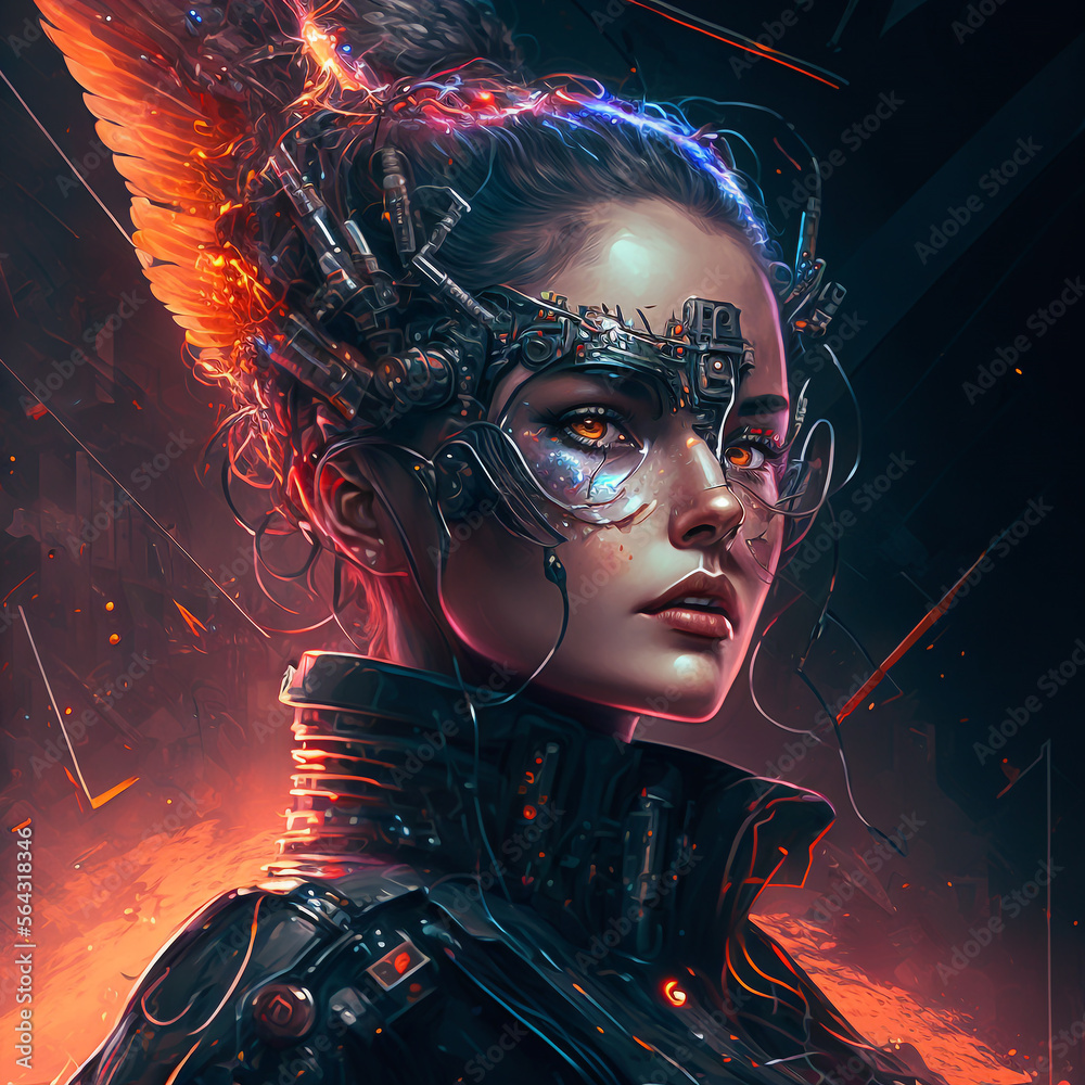 generative ai illustration representing a futuristic cyborg robot girl ...