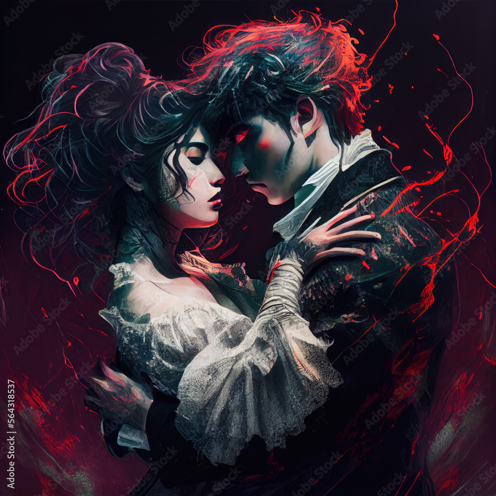 Dark fantasy couple kissing - By Generative AI Stock Illustration ...