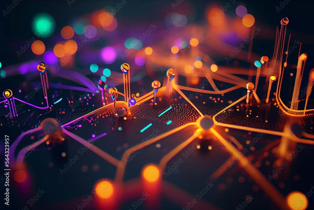 Communication and technology network concept with moving lines and dots ...