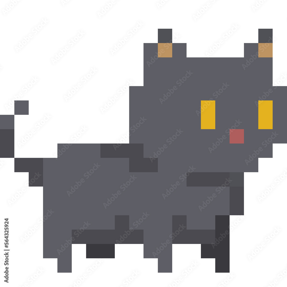 Pixel art 8 bit Cute black Cat Kitten yellow eyes domestic pet isolated ...