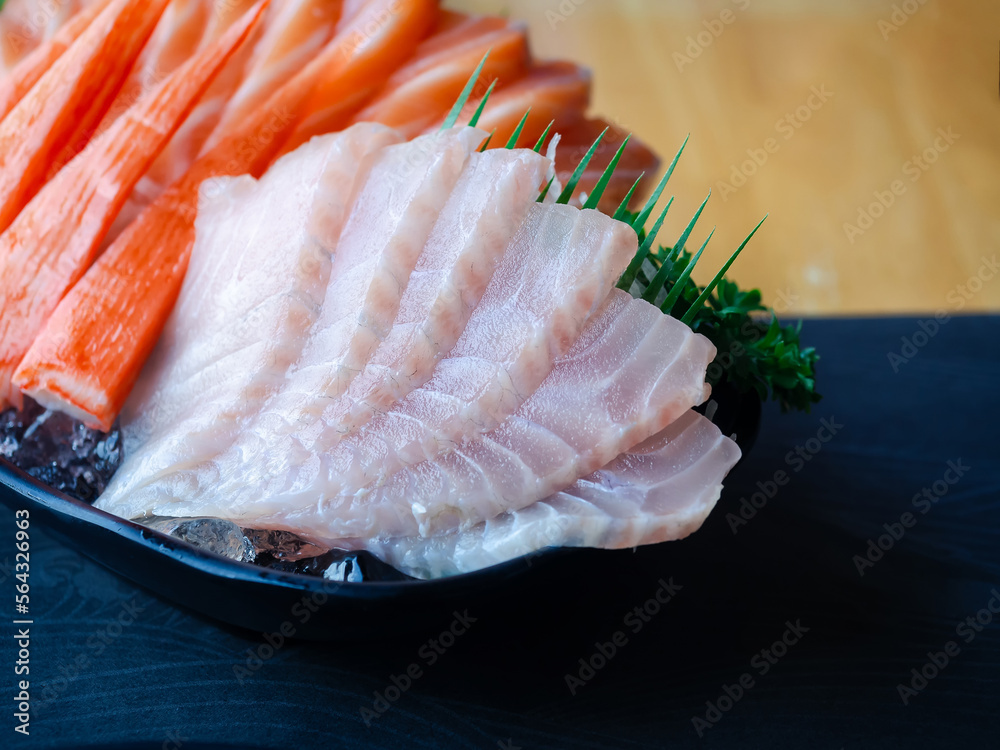 Sashimi set, Tai, Suzuki, Sea Bass, Snapper and Imitation Crab Stick on ...