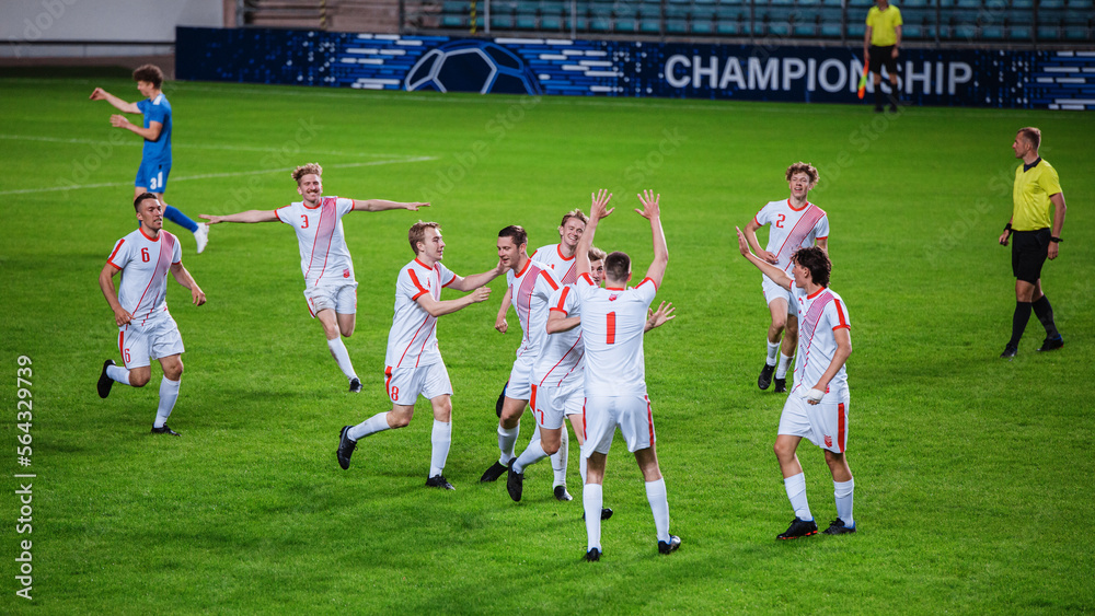Soccer Football Championship Final Match: White Team Players Happy and ...