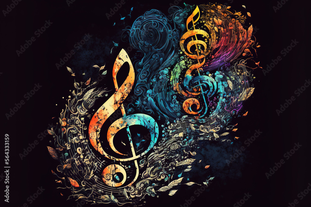 Music notes made of light. Musical notes dancing. Rhythm. Musical ...