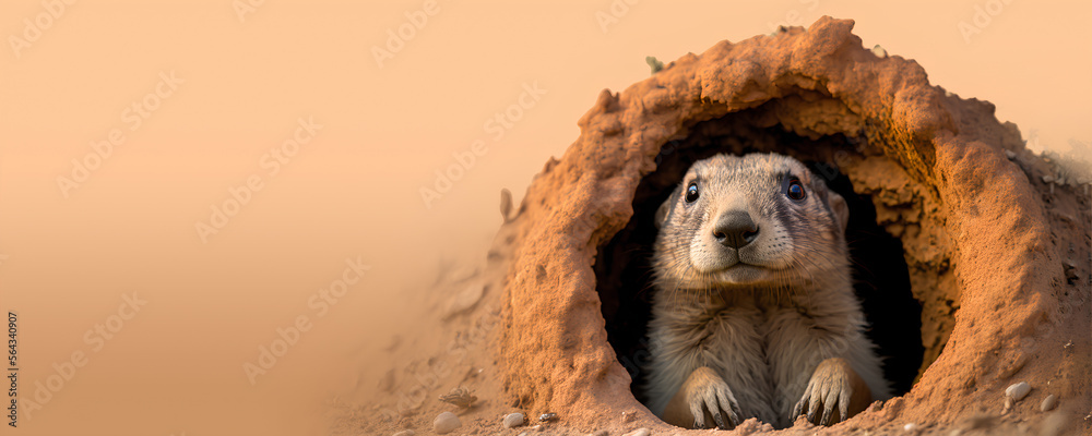 Groundhog Peeking out of Burrow Hole, Groundhog Day Concept, Social ...