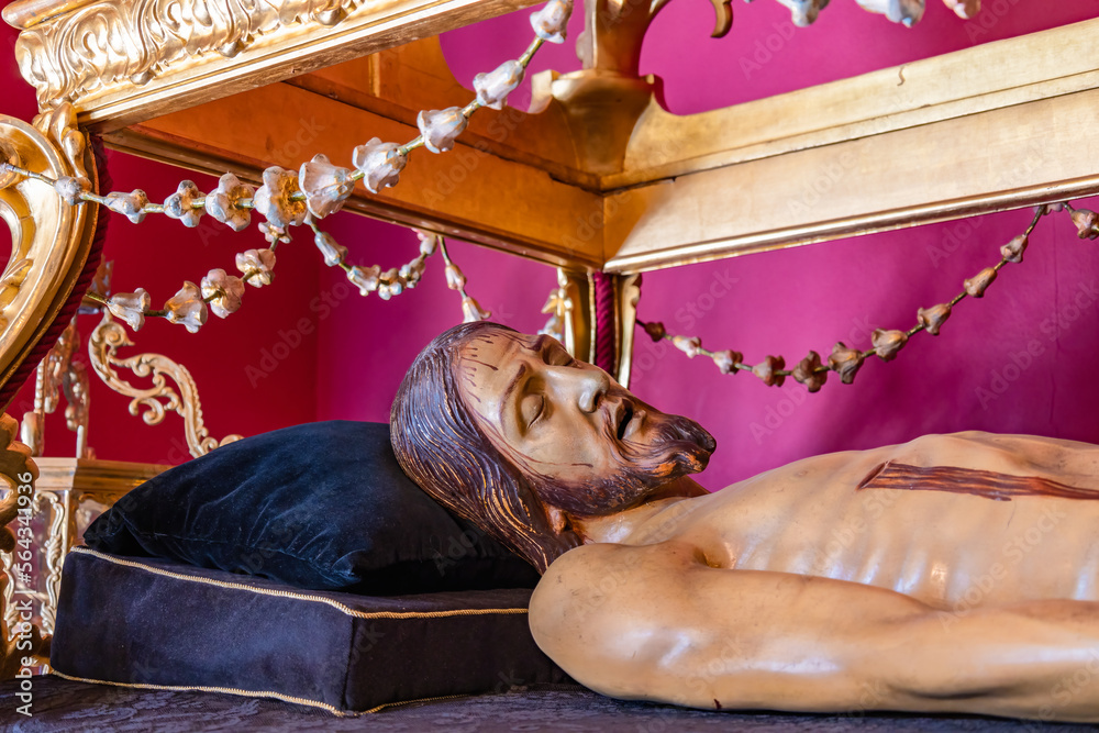 Detail of the face of Our Lord Jesus Christ dead in the Throne or ...