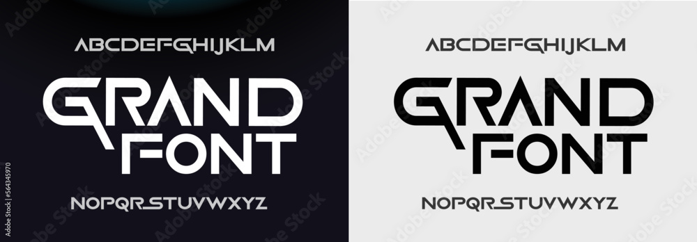 Tech style alphabet. Thin segment line font, minimalist type for modern ...