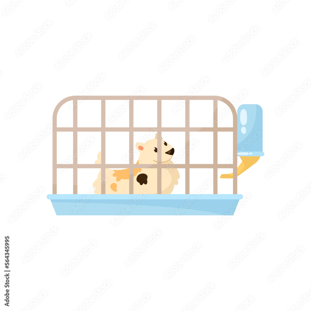 Cute comic puppy inside cage with water vector illustration. Cartoon ...