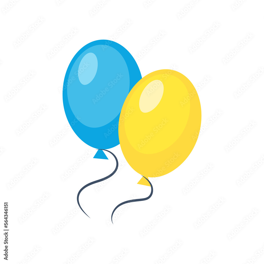Balloons of blue and yellow color vector illustration. Cartoon drawing ...