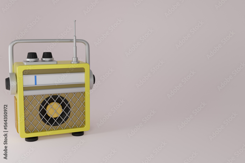 3d realistic render illustration old version retro radio with empty ...