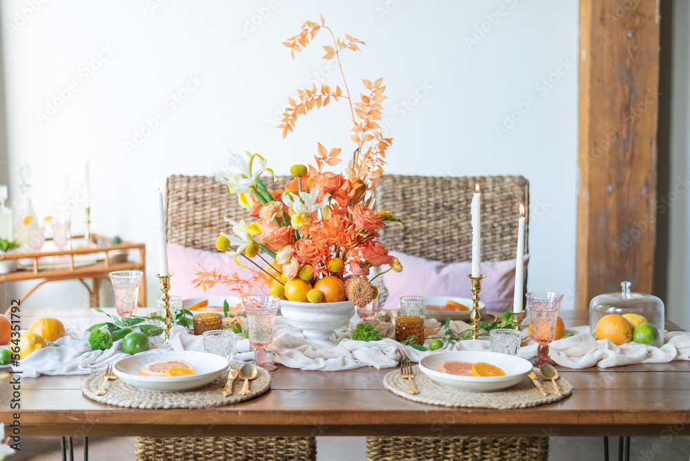 Citrus orange tablescape table Stock Photo | Adobe Stock