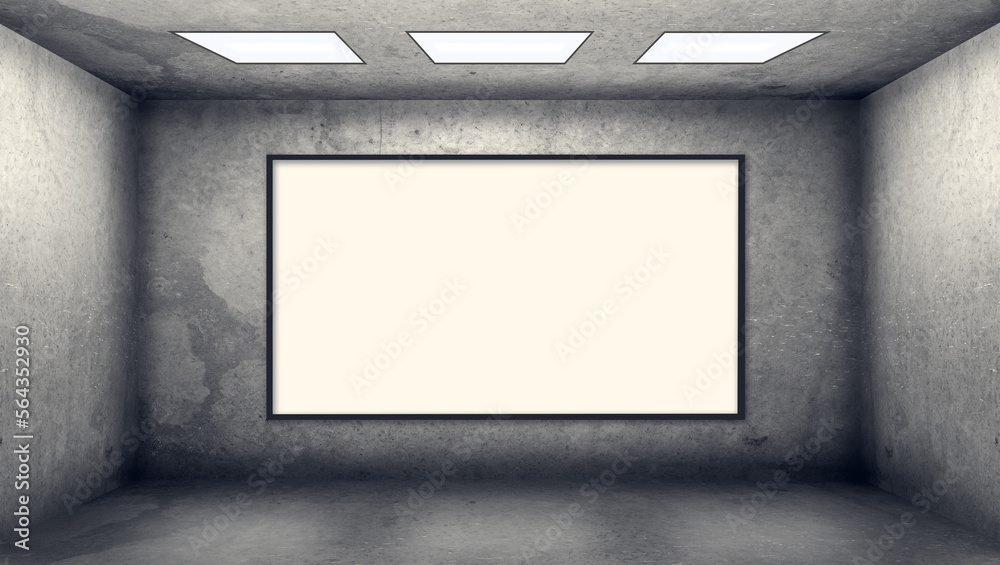 Blank tv screen on wall in concrete room. Stock Illustration | Adobe Stock