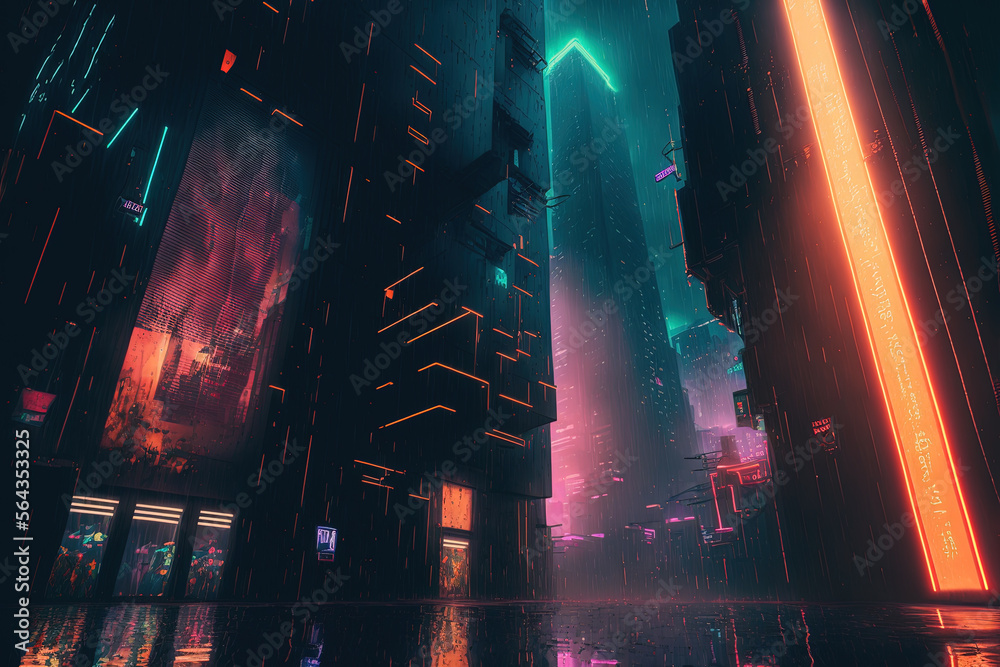 Neon Noir, Neon Nightscape, bustling cyberpunk metropolis alive with ...
