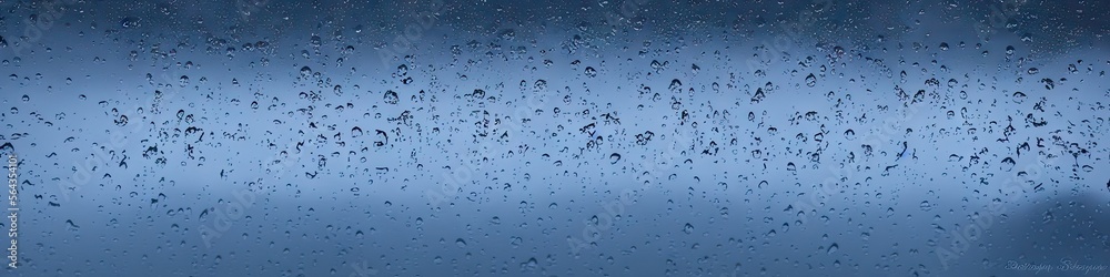 Raindrops on glass - panoramic photorealistic image with 3D shading ...