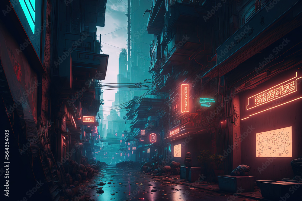 Neon Nightscape, bustling cyberpunk metropolis alive with activity ...