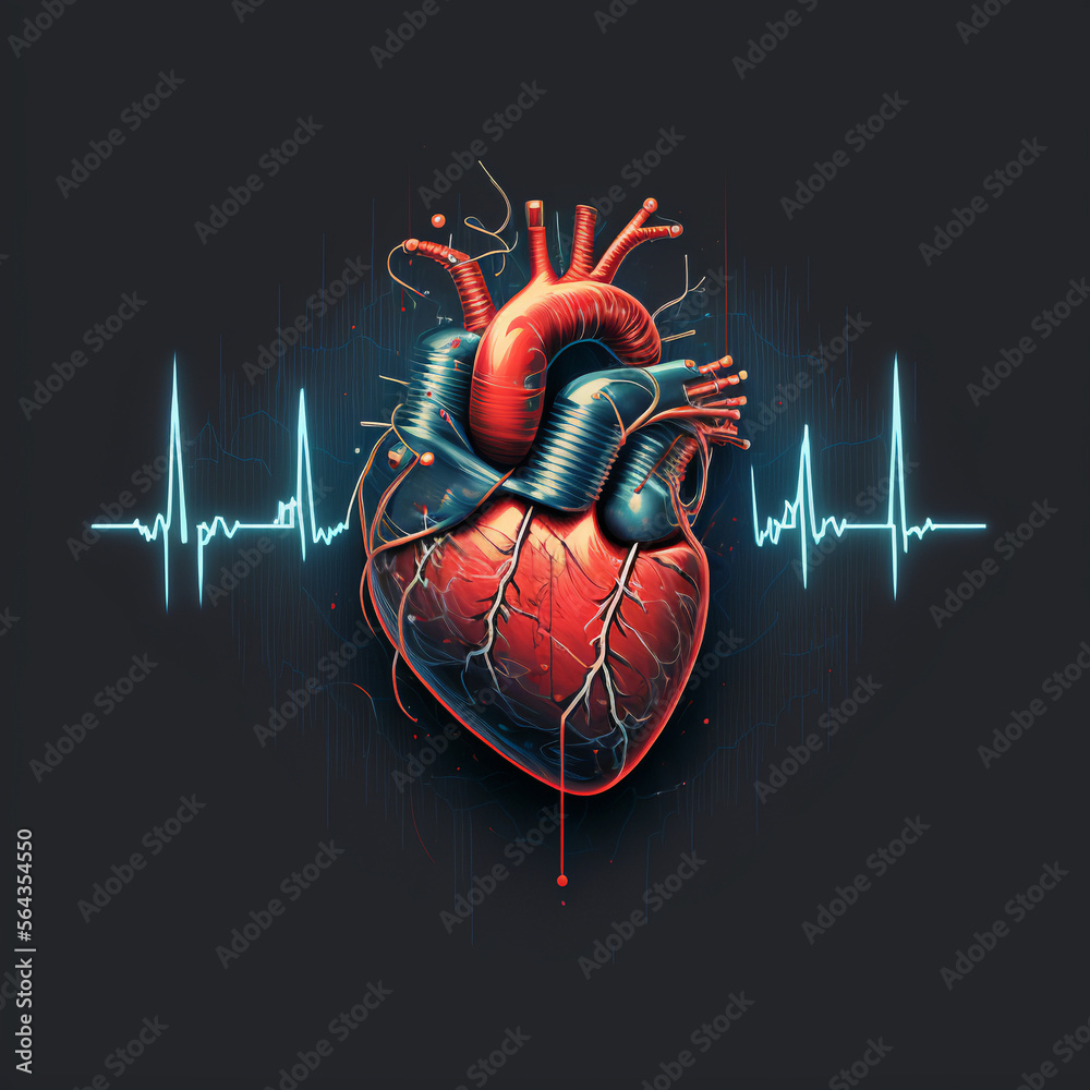 human heart anatomy with heart beating chart Stock Illustration | Adobe ...
