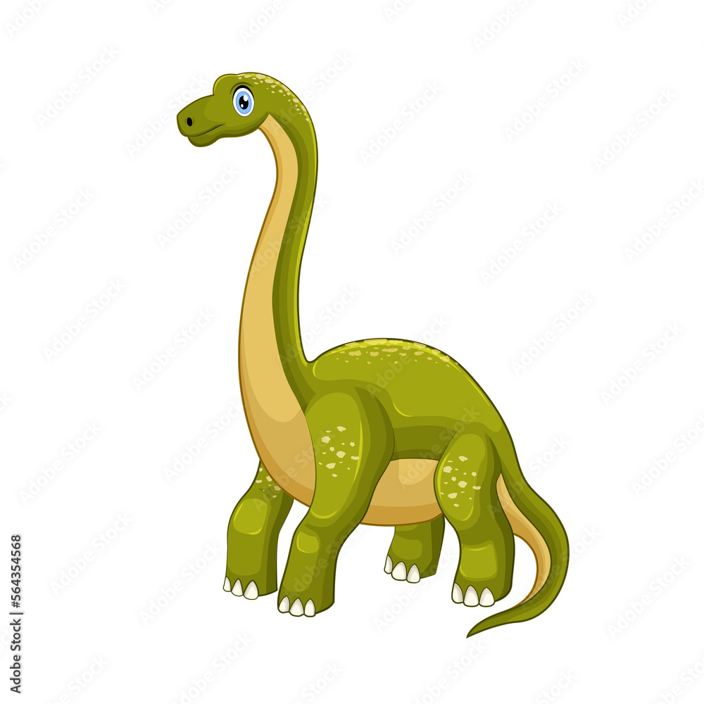 Cartoon brontosaurus dinosaur vector illustration. A green long necked ...