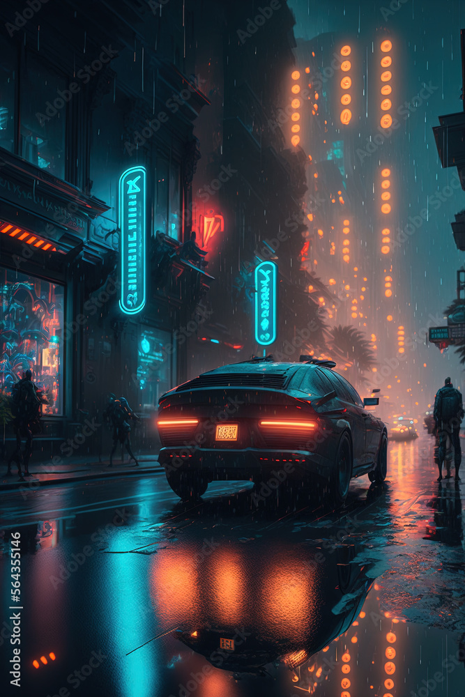 Neon Nightscape, bustling cyberpunk metropolis alive with activity ...