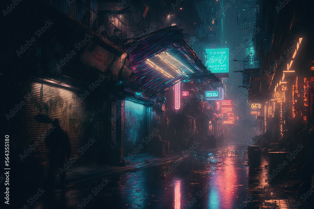 Neon Nightscape, bustling cyberpunk metropolis alive with activity ...