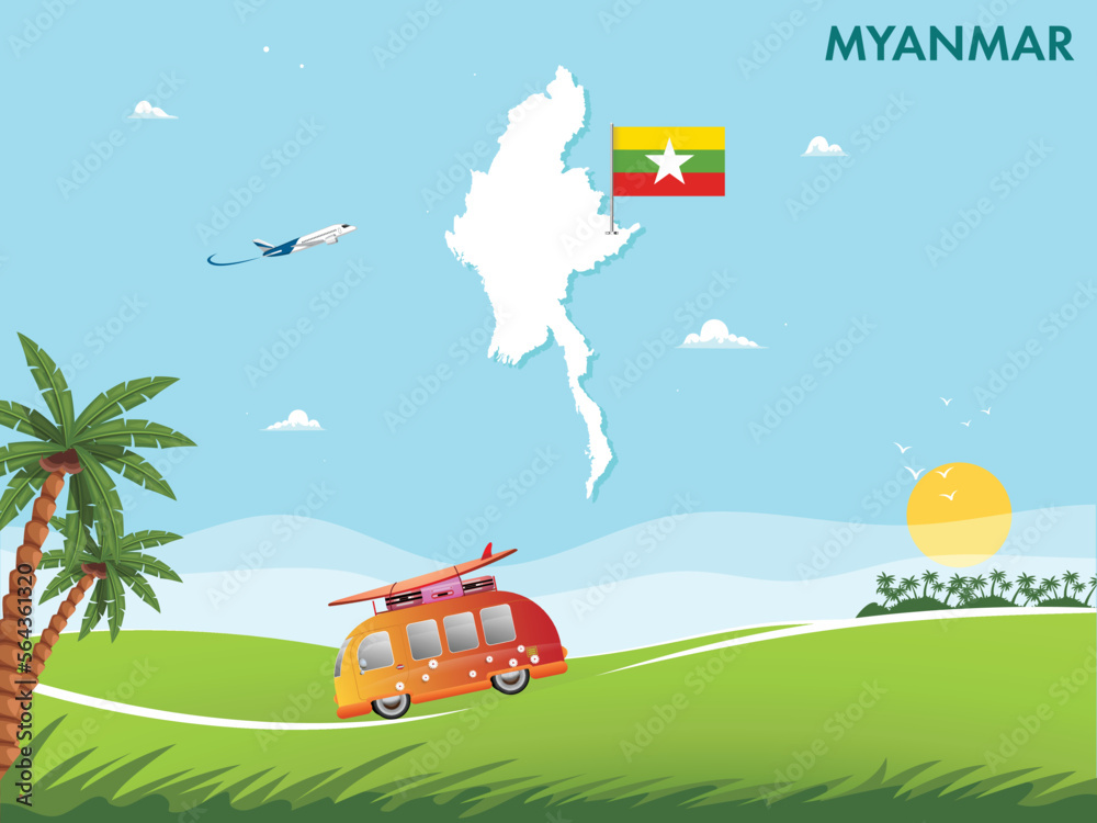 Myanmar map with travel and tourism theme vector illustration design ...
