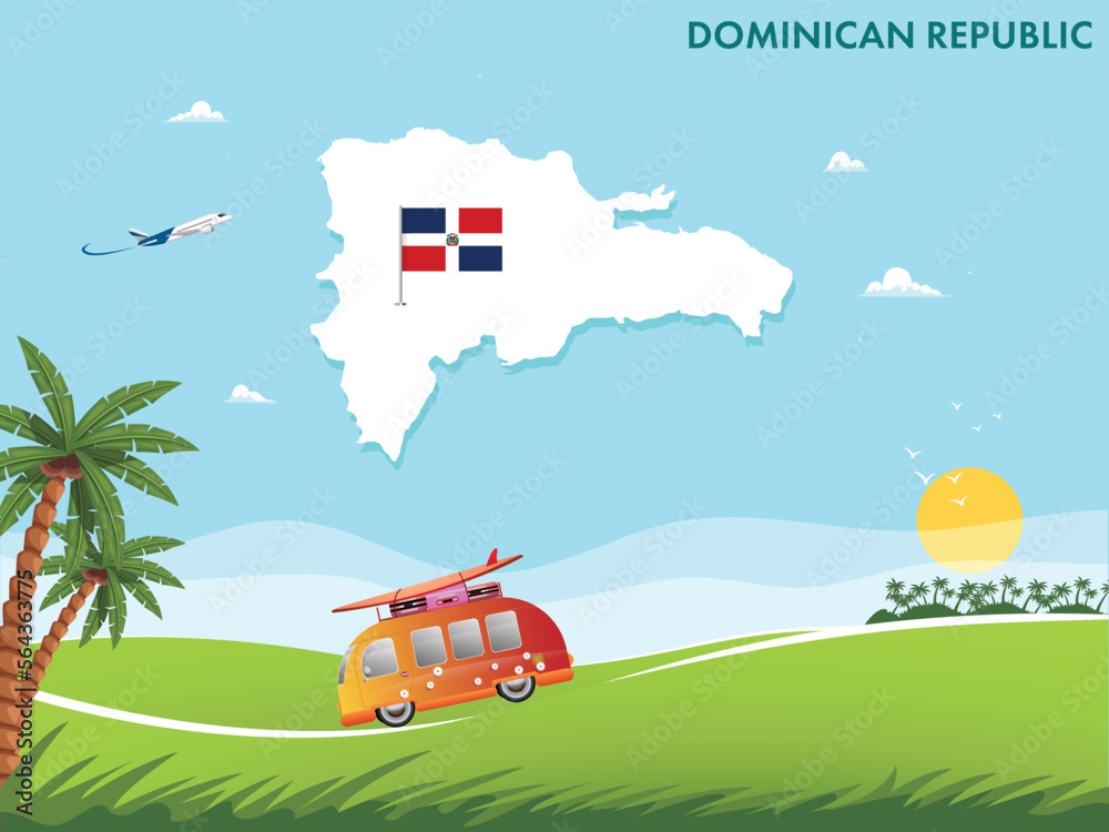 Dominican Republic map with travel and tourism theme vector ...