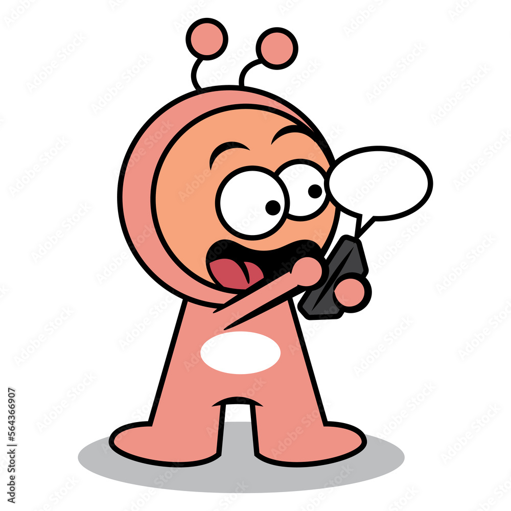 Cartoon illustration of Cute little Alien wearing pink costume with ...