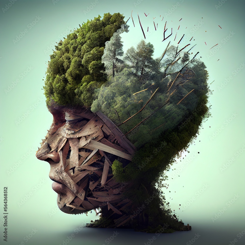 Generative AI of Illustration of a man's head half from a forest and ...