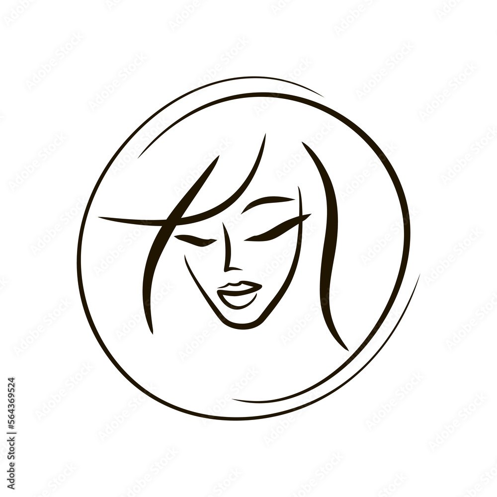 Face calligraphy logo. Girl face minimalism - icon made of lines ...